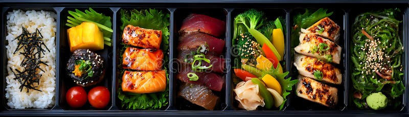 Multi-Menu Bento Box, Food Concept Stock Illustration - Illustration of ...