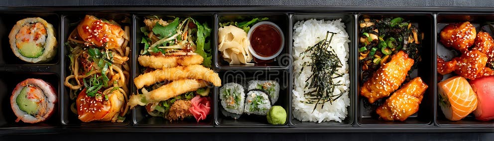 Multi-Menu Bento Box, Top View Stock Illustration - Illustration of ...