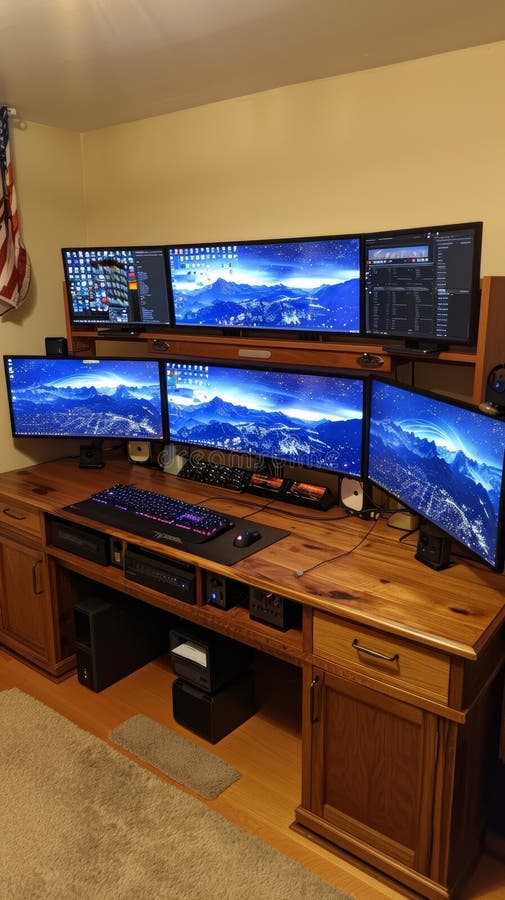 Multi-monitor Workspace Setup Featuring Multiple Screens and Organized ...