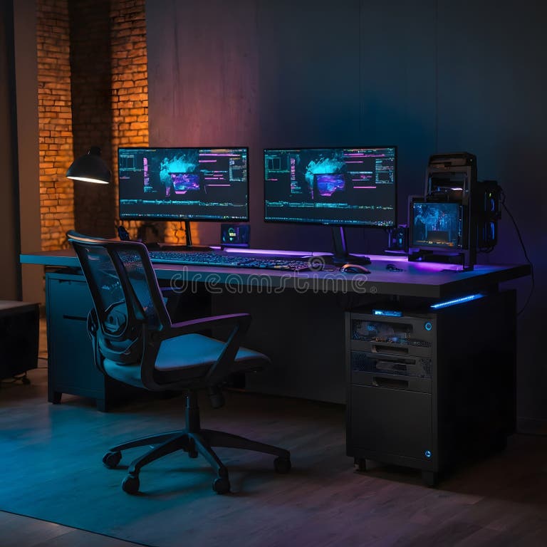 Multi-Monitors, RGB Keyboard, and Ergonomic Setup in a High-Tech Coding ...