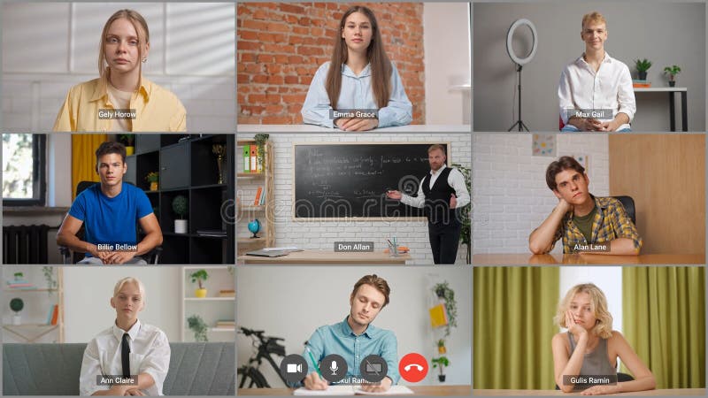 Multi Panel Online Classroom with Diverse Student Engagement Stock ...