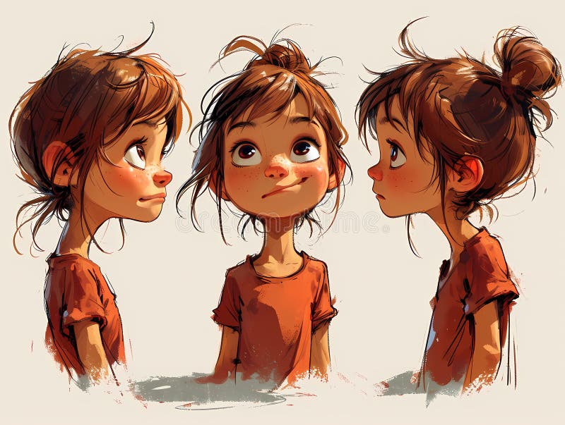 Multi Poses of a Little Girl, a Cartoon of a Girl Stock Illustration ...