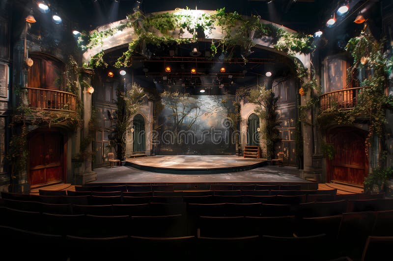 Multi-purpose Stage Set with Doors, Windows, Outside Backdrop and Vines ...