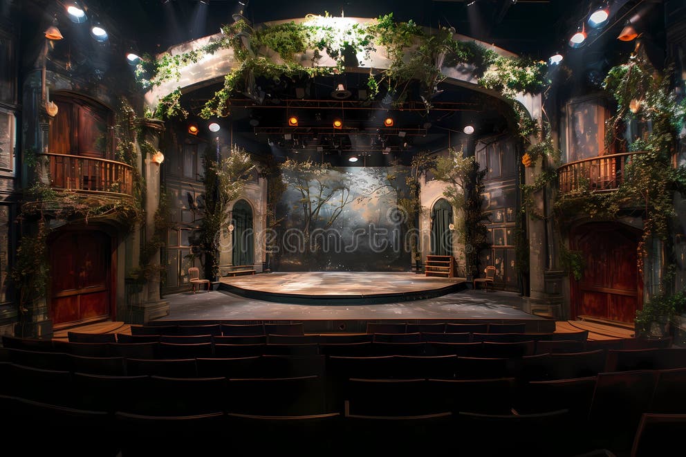 Multi-purpose Stage Set with Doors, Windows, Outside Backdrop and Vines ...