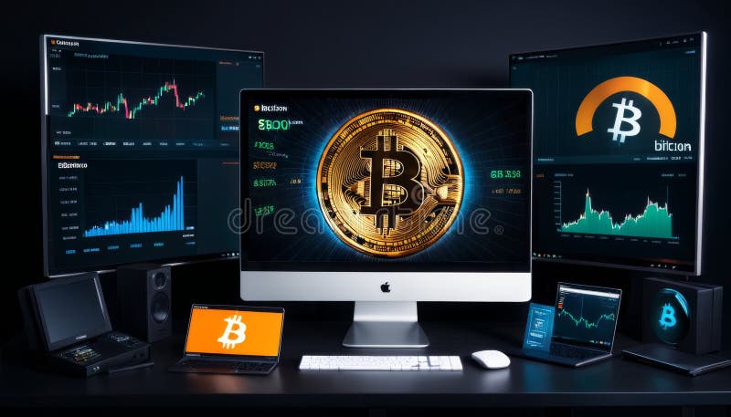 Multi-Screen Bitcoin Trading Workstation Stock Photo - Image of ...