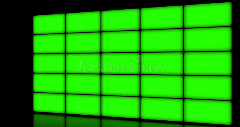Multi Screen Display with Chroma Key Green Screen, on Black Background ...