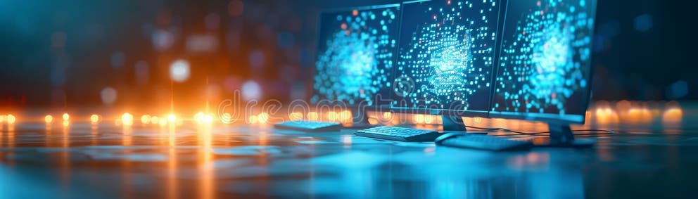 Multi-Screen Setup with Digital Data Visualization Stock Illustration ...