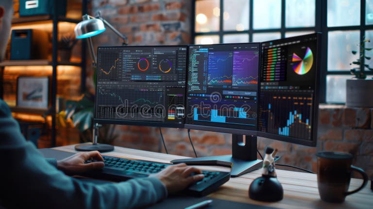 The Multi-Screen Trading Setup.AI Generated Image Stock Image - Image ...