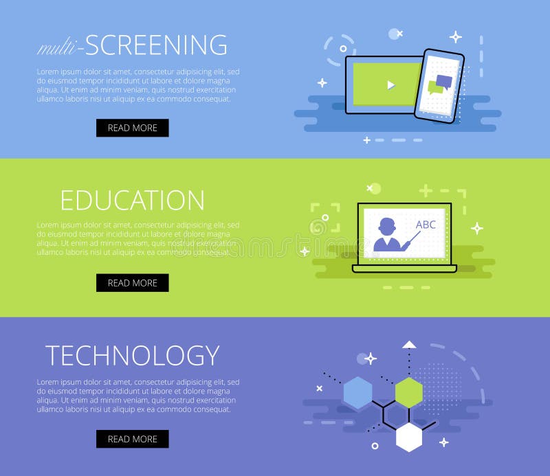 Multi-Screening Education Technology. Vector Banners Set Stock ...