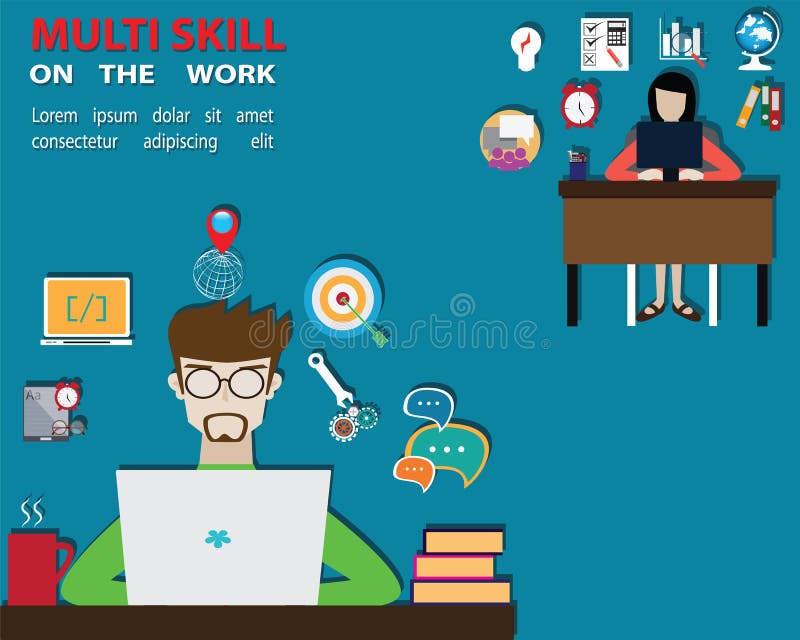 Multi Skills for Future,Expert Employee, Work Hard - Vector Stock ...
