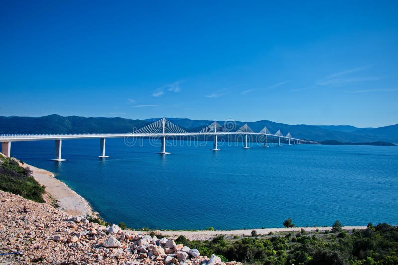 Multi-span Cable-stayed Bridge Over the Sea Stock Image - Image of ...