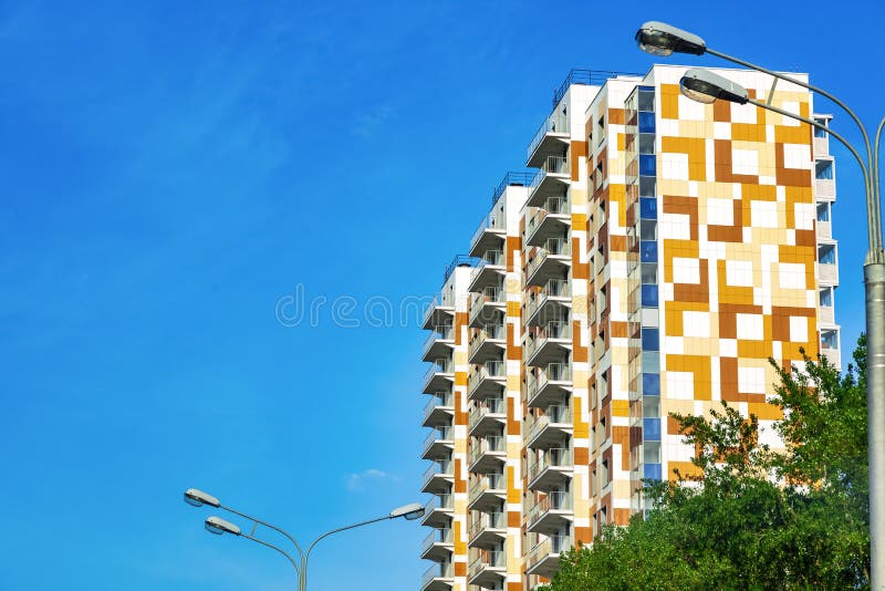 A Multi-storey Building Against a Blue Sky. Beautiful Sunny Evening ...