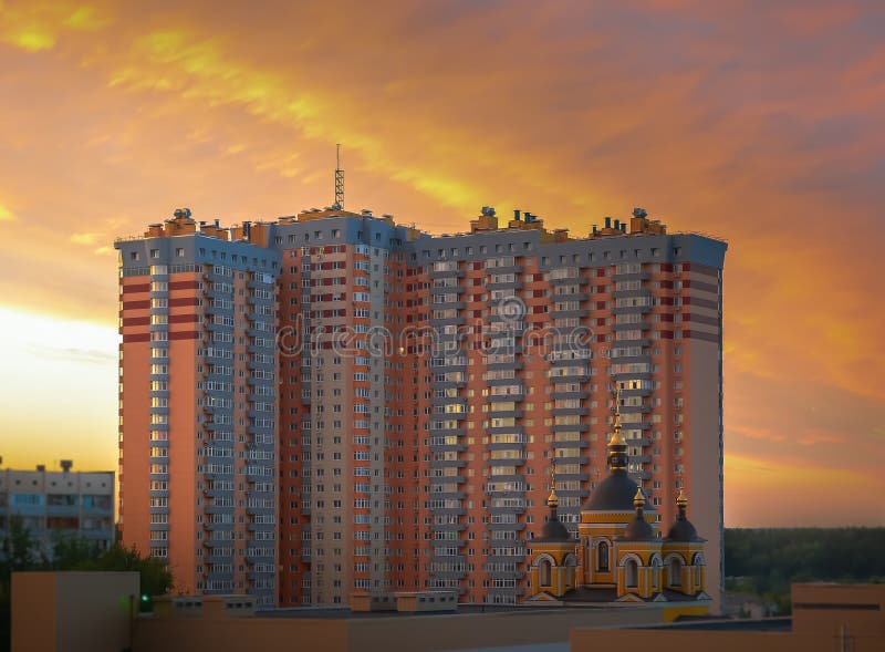 Multi-storey Building at Sunset Stock Image - Image of construction ...