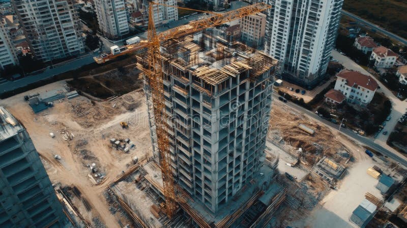 Multi-storey Building Under Construction with Cranes and Building ...