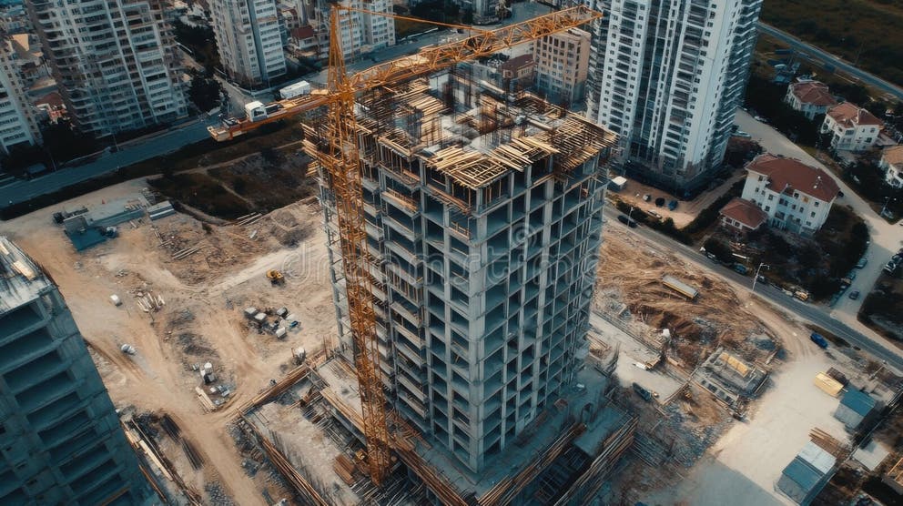 Multi-storey Building Under Construction with Cranes and Building ...
