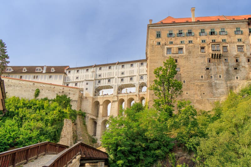 The Multi-storey Cloak Bridge or Mantelbruecke in Cesky Krumlov Castle ...