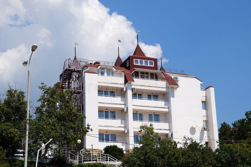 A Multi-storey House on a Mountain. Hotel for Holidaymakers Stock Photo ...