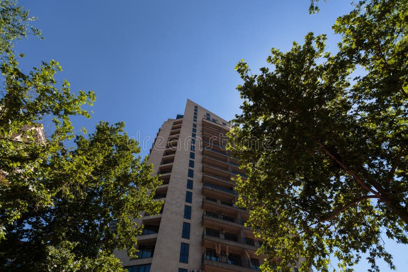 Multi Storey House between Two Trees View from Below Stock Image ...
