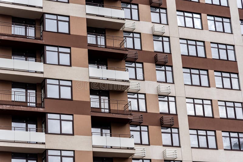 Multi Storey Modern New Brown Residential Building Close Up Stock Photo ...