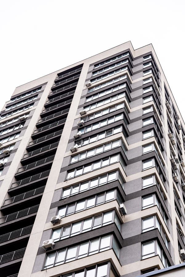 Multi-storey Modern New Gray Residential Building Against the Sky Stock ...