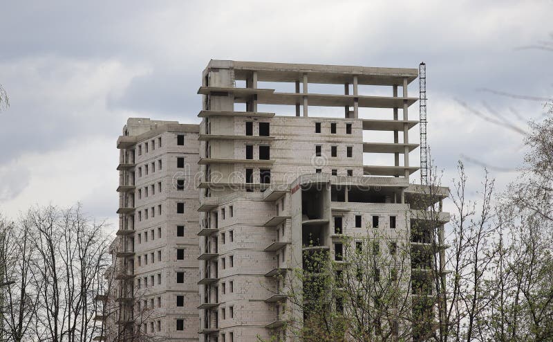 Multi-storey Monolithic Building Under Construction. Unfinished ...