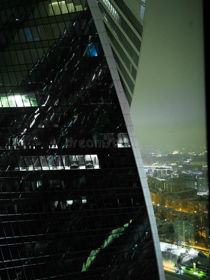 Multi-storey Office Building at Night, Working Overtime. Late Night at ...