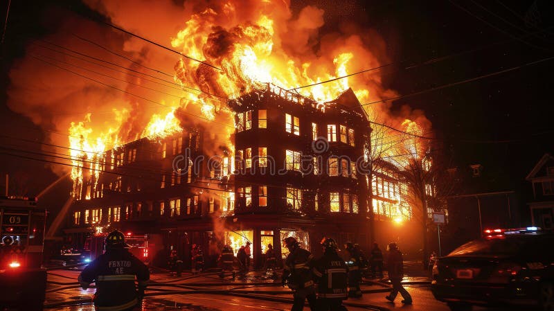 A Multi-story Building is Ablaze, with Firefighters Actively Battling ...