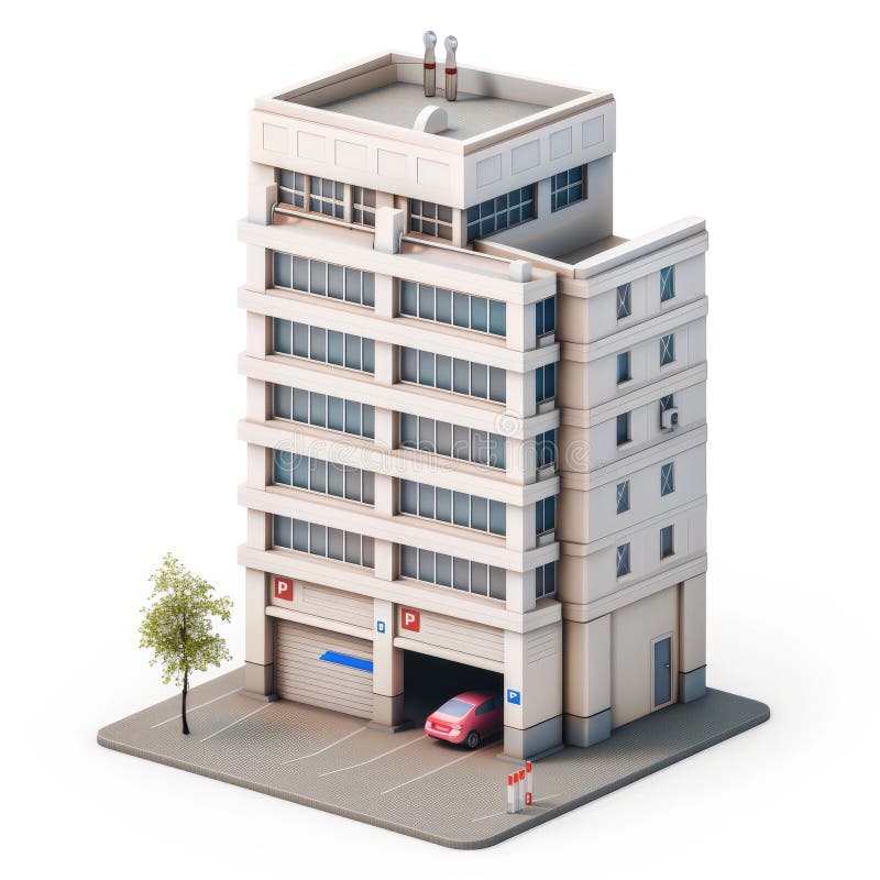 Modern Apartment Building with Parking Garage and Tree Stock ...