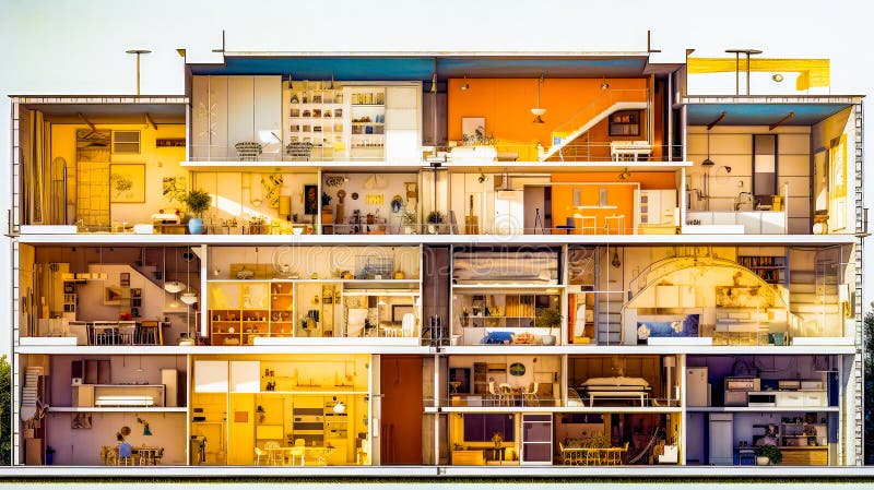 Multi - Story House with Multiple Levels of Rooms. Generative AI Stock ...