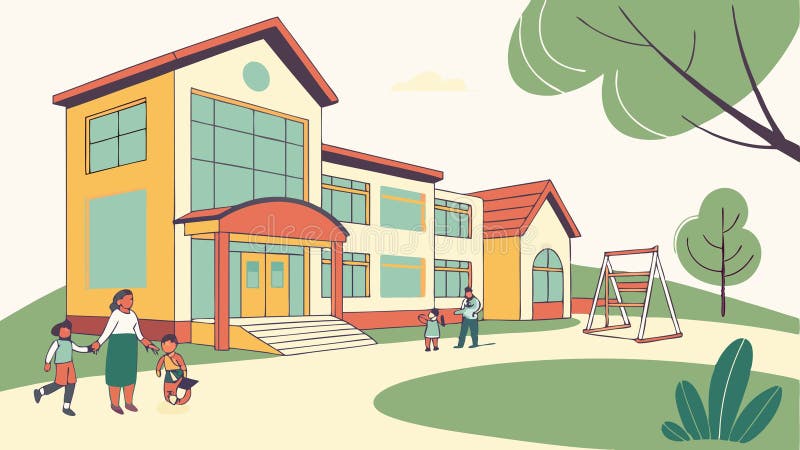 Multi-story School Building, Large Institution, Vector Design ...