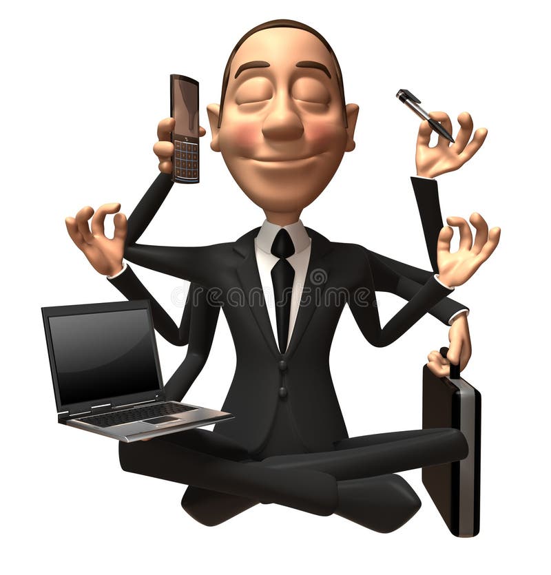 Young Man Multi Tasking Working on Laptop, Phone and Remote Stock Image ...