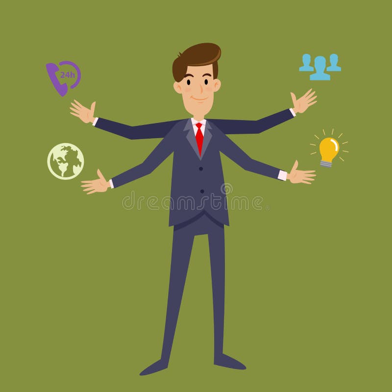 Multi Tasking Businessman with Four Arms Stock Vector - Illustration of ...