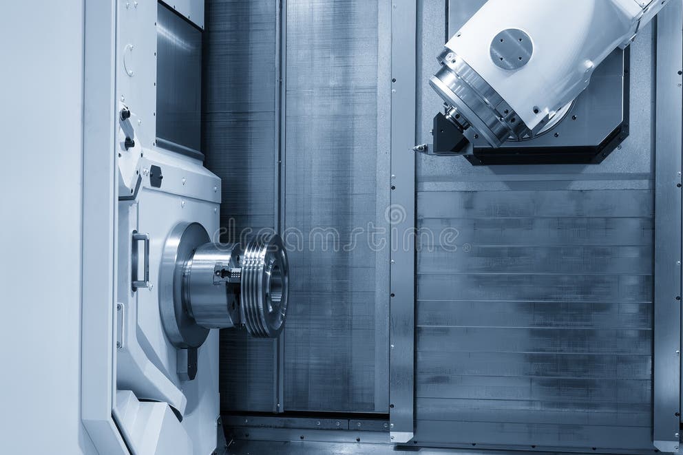 The Multi-tasking CNC Machine in the Light Blue Scene Stock Image ...