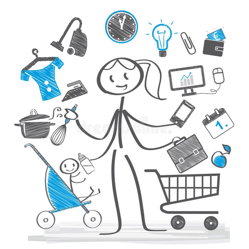 Multi Tasking-Frau stock abbildung. Illustration von computer - 78056103