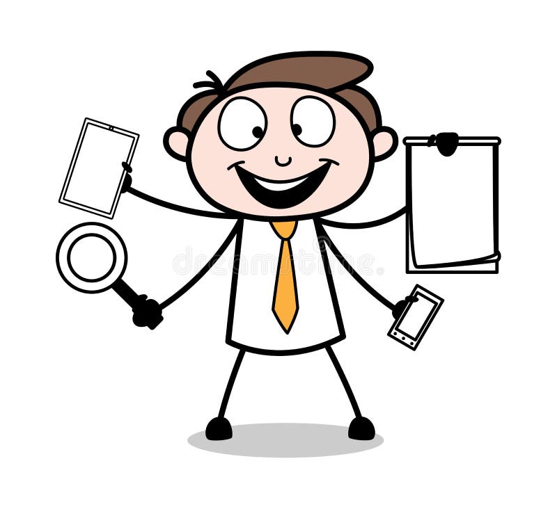 Multi Tasking - Office Businessman Employee Cartoon Vector Illustration ... Multi Tasking - Office Businessman Employee Cartoon Vector Illustration ...