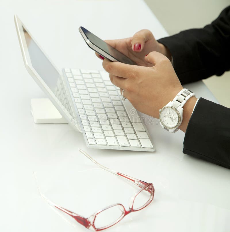 Multi-tasking On The Phone And Computer Stock Image - Image of ...