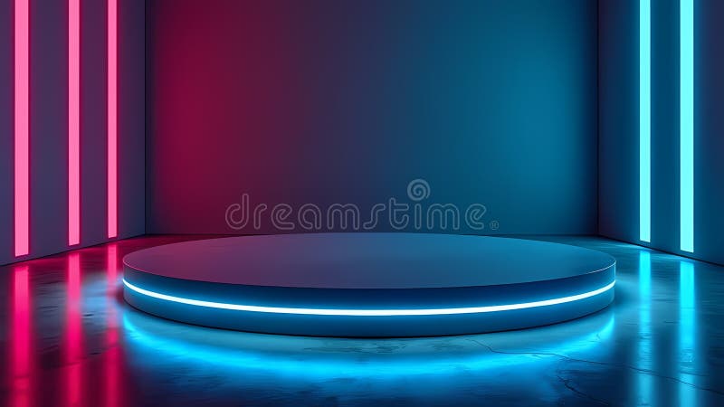 Multi-Tier Platform with Neon Edges in Cyberpunk Setting Stock ...