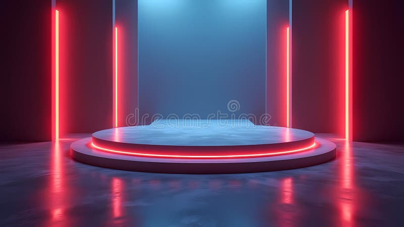 Multi-Tier Platform with Neon Lights on Gradient Background Stock ...