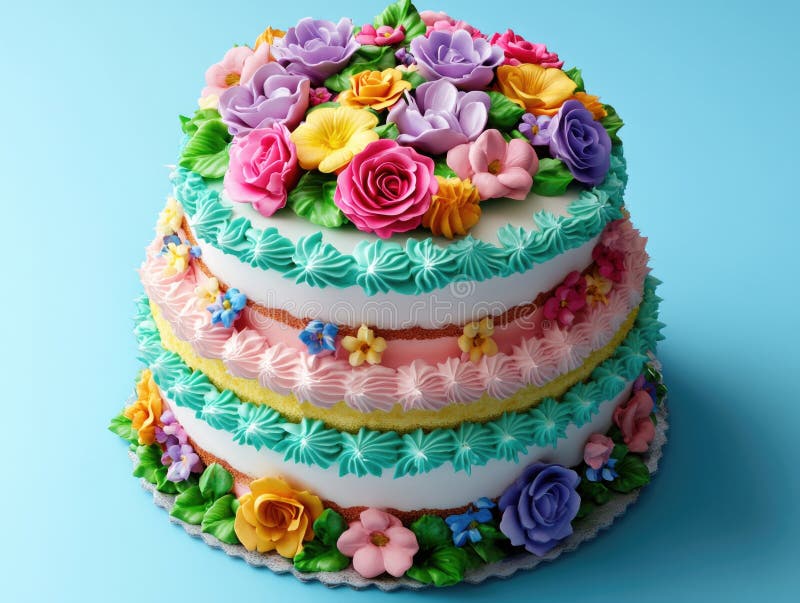 Tiered Flower Cake stock photo. Image of dessert, holiday - 377095576