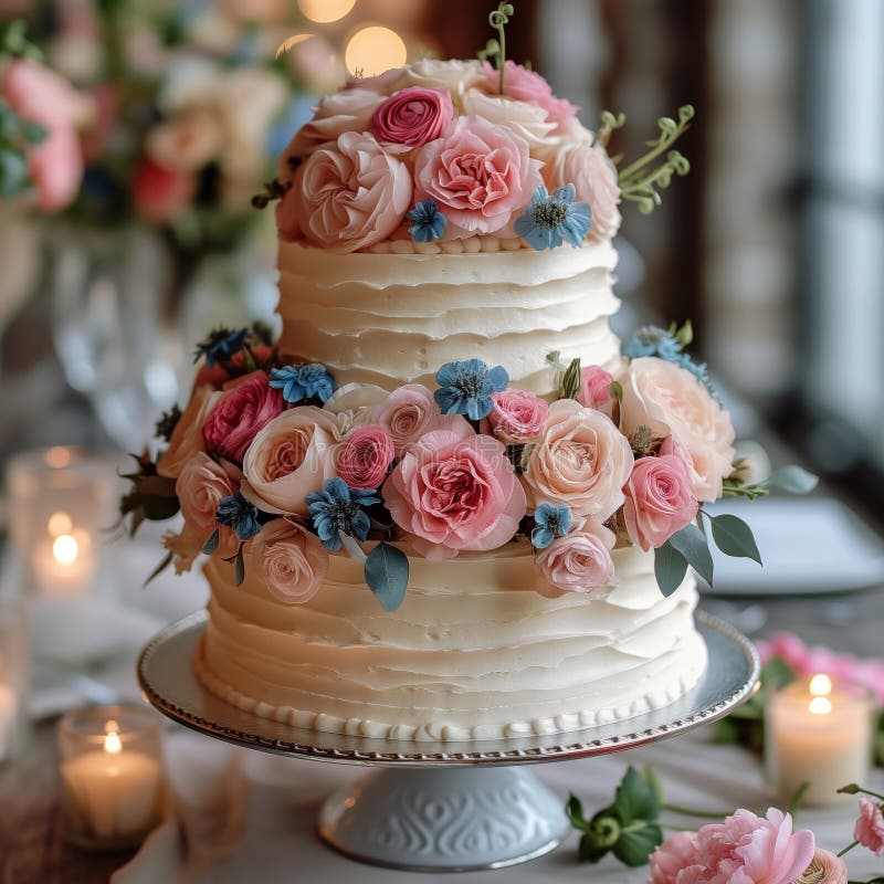 Multi-tiered Cake with Flowers Stock Illustration - Illustration of ...