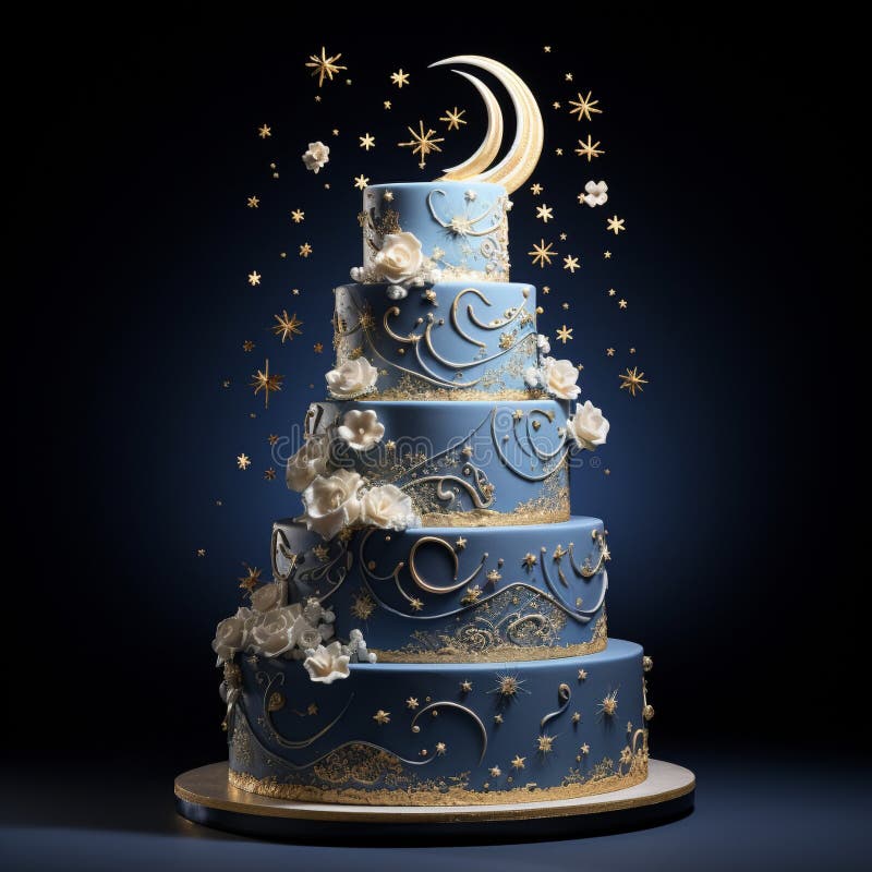 Multi-tiered Celestial Wedding Cake Stock Illustration - Illustration ...