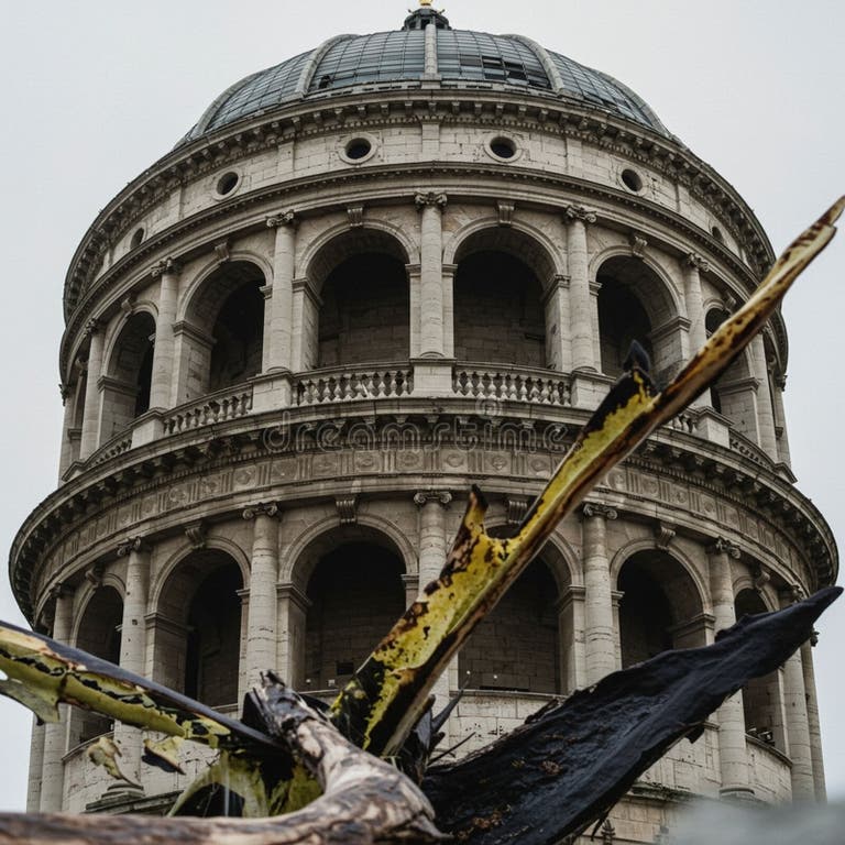 A Multi-tiered, Cylindrical Stone Building with Classical Architectural ...
