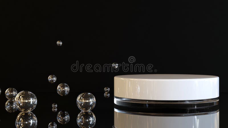 A Multi-tiered White Display Unit with Levitating Spheres Stock Image ...
