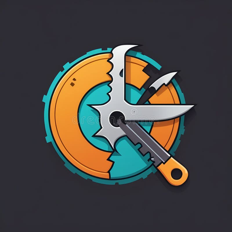 Multi Tool with Blade and Hook on Orange Circle Stock Illustration ...
