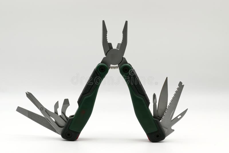 Multi Tool with Multiple Functions and Pliers Isolated on White. Stock ...