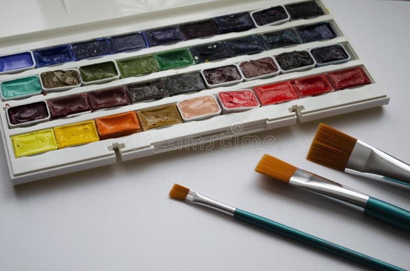 Multi Tools Artists Paint Brushes the Watercolor Box Paints Stock Image ...