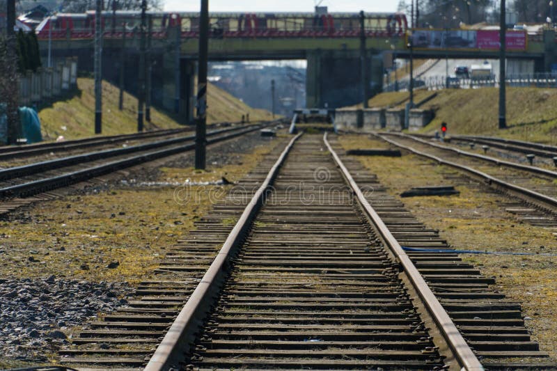 Multi-track Railway Line Near the Loading Station. View of the Railway ...