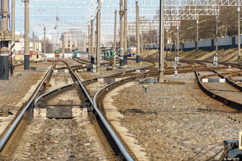 Multi-track Railway Line Near the Loading Station. View of the Railway ...