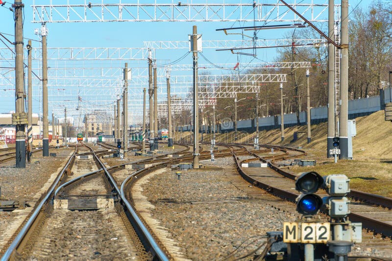 Multi-track Railway Line Near the Loading Station. View of the Railway ...