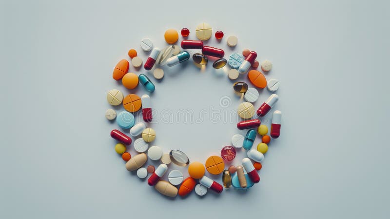 Multi Vitamin Vitamin Pills and Capsules Arranged in a Circle on White ...